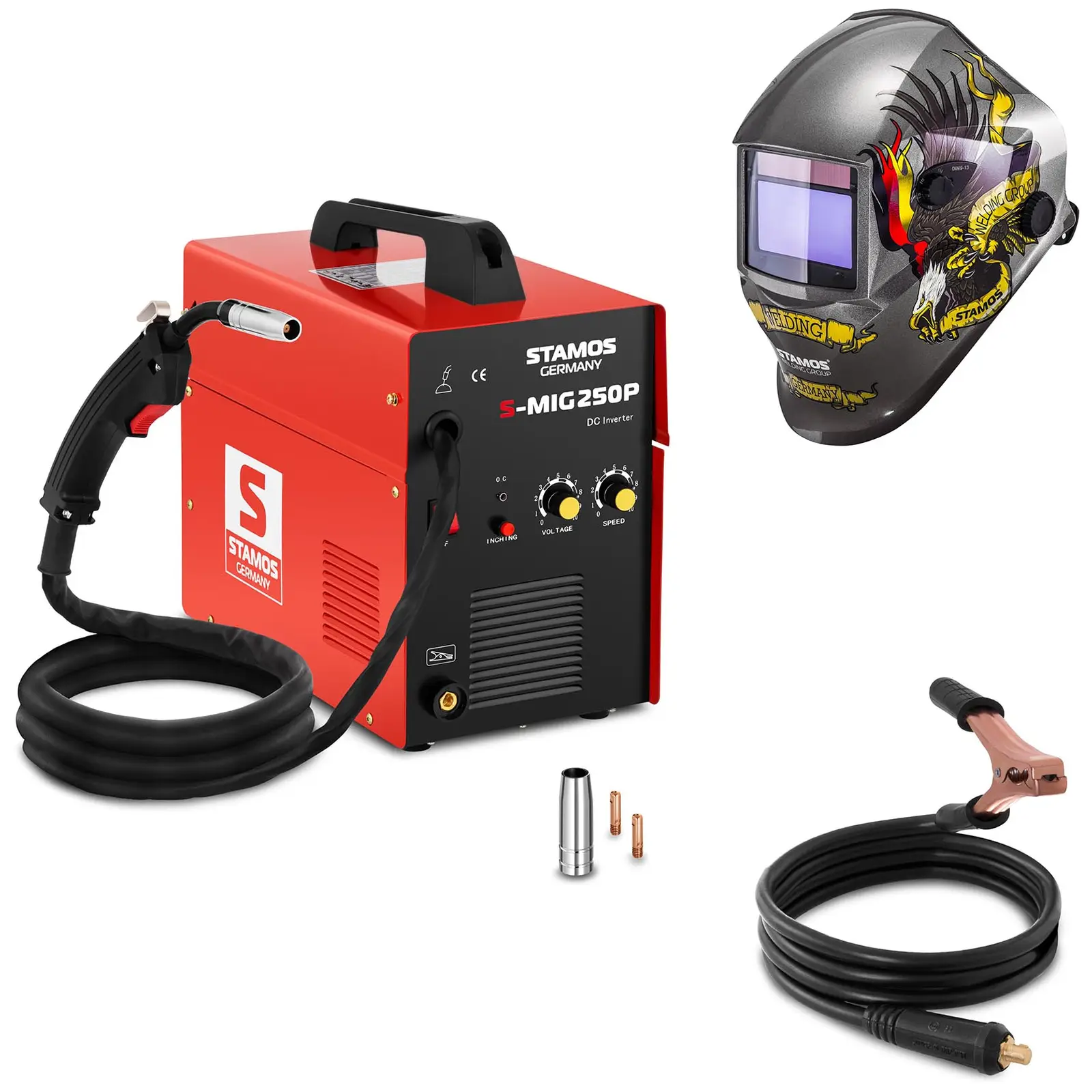 Welding Set MIG/MAG Welder - 250 A - 230 V - portable + Welding helmet ...
